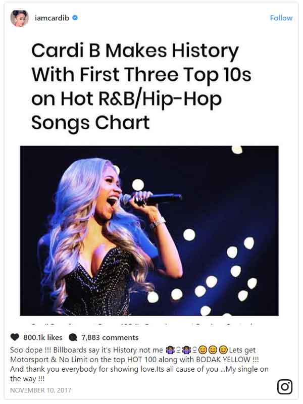 Cardi B makes music history in Hot R&B/Hip-Hop Charts